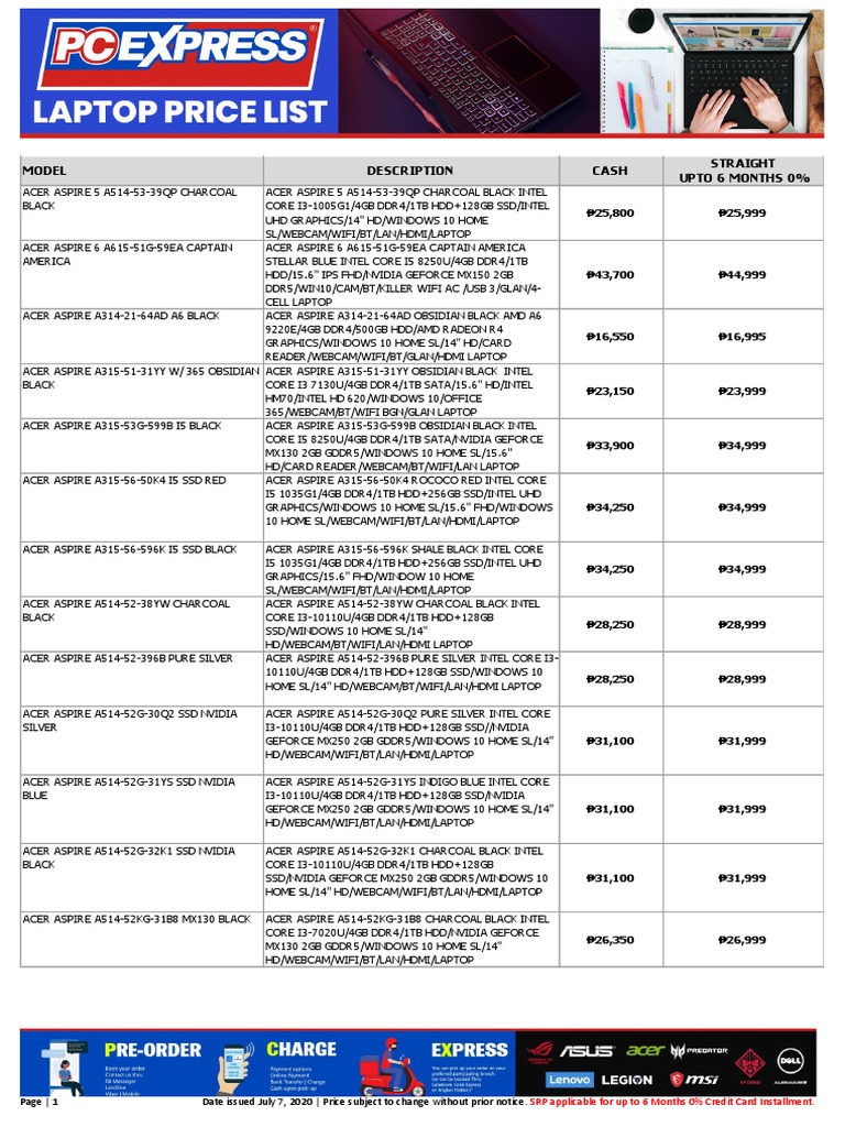 PC Express Laptop Pricelist July 2020 PDF | PDF | Advanced Micro Devices | Laptop
