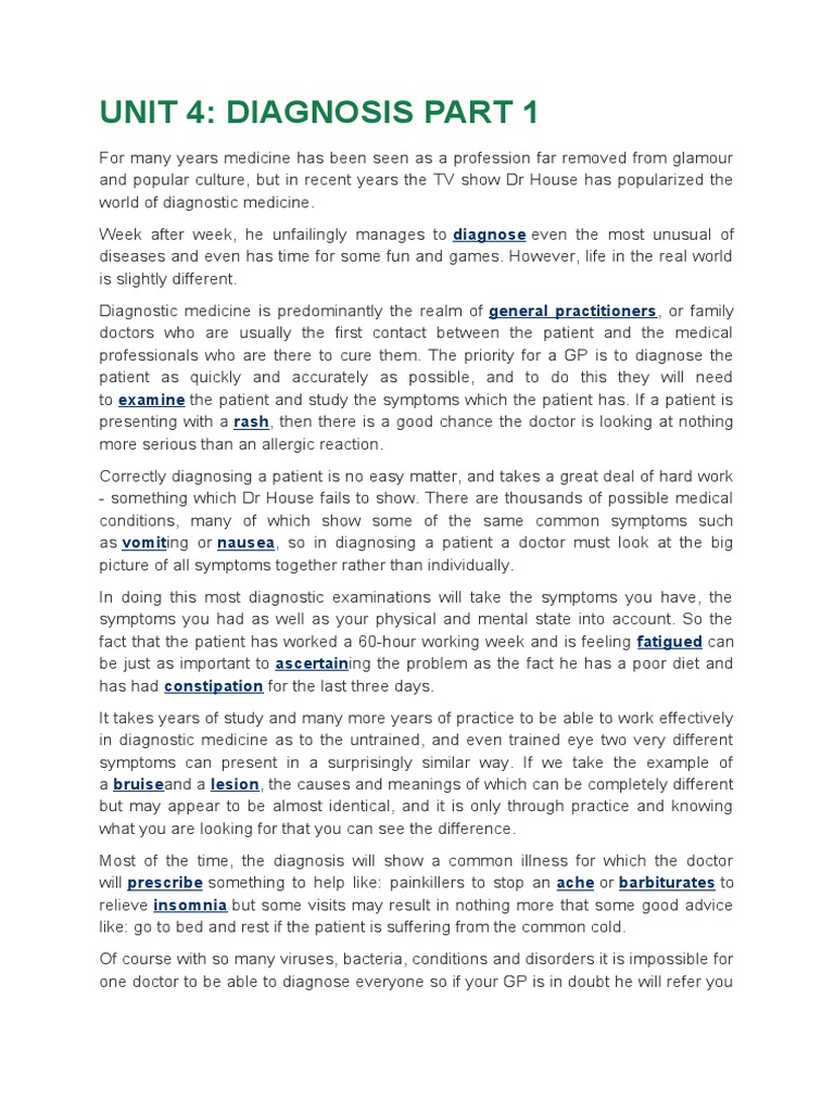 UNIT 4 - DIAGNOSIS Part 1 | Download Free PDF | Symptom | Medical Diagnosis