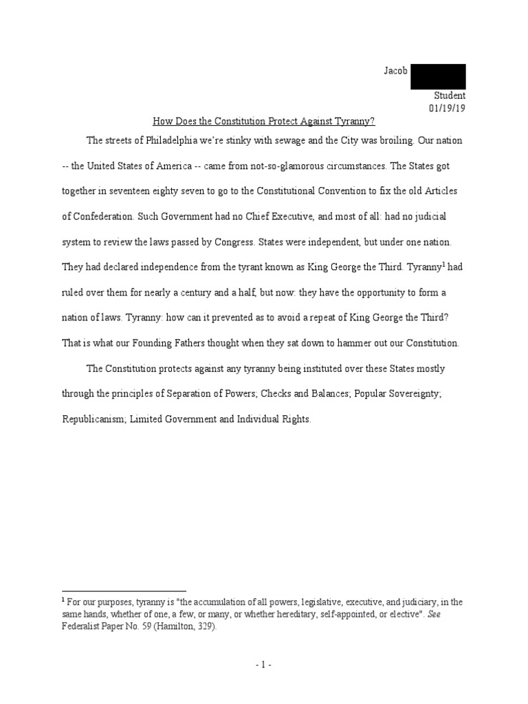 How Does The Constitution Protect Against Tyranny? | PDF | United ...