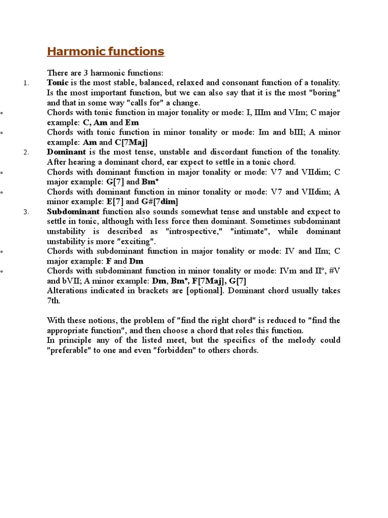 Harmonic Functions: Tonic Is The Most Stable, Balanced, Relaxed and ...