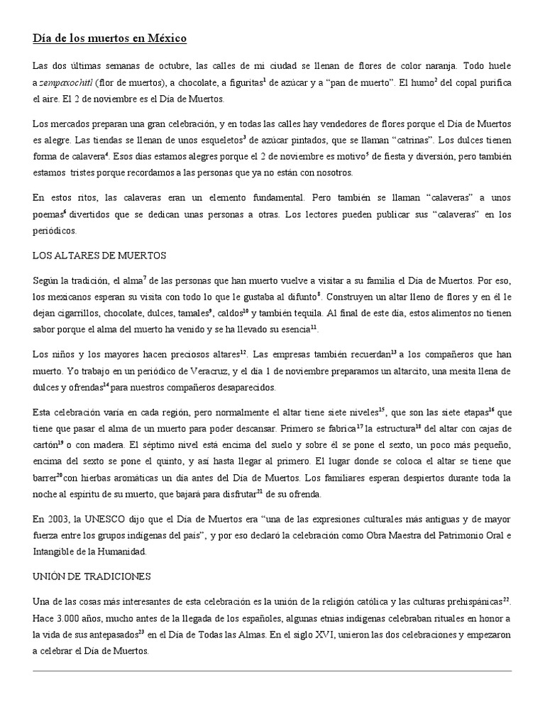 Día de Los Muertos en México Comprensión Lectora | PDF | Alimentos ...