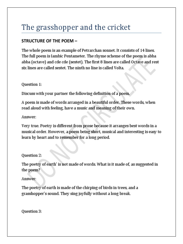 The Grasshopper and The Cricket | PDF | Poetic Form | Poetry