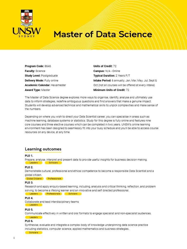 Master of Data Science: Learning Outcomes | PDF | Data Science ...