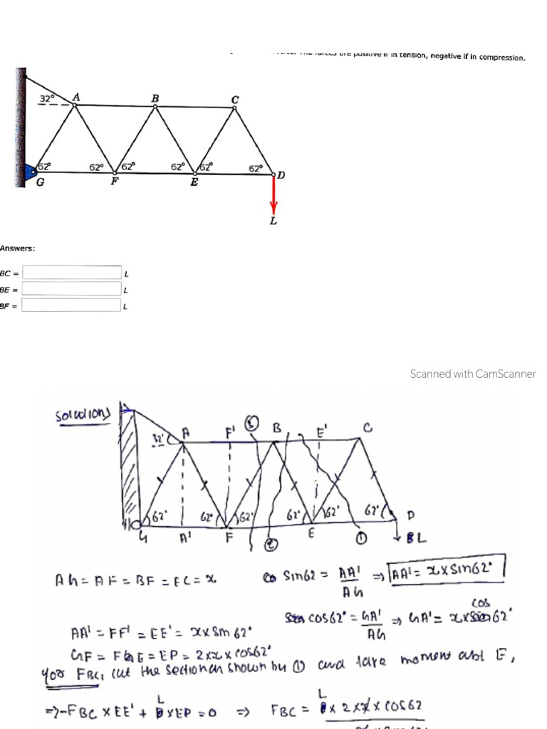 (Solved) Determine The Forces in Members BC, BE, and BF. The Triangles ...