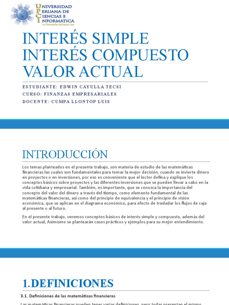 Interés Simple y Compuesto: Definiciones y Ejemplos | PDF | Interés ...