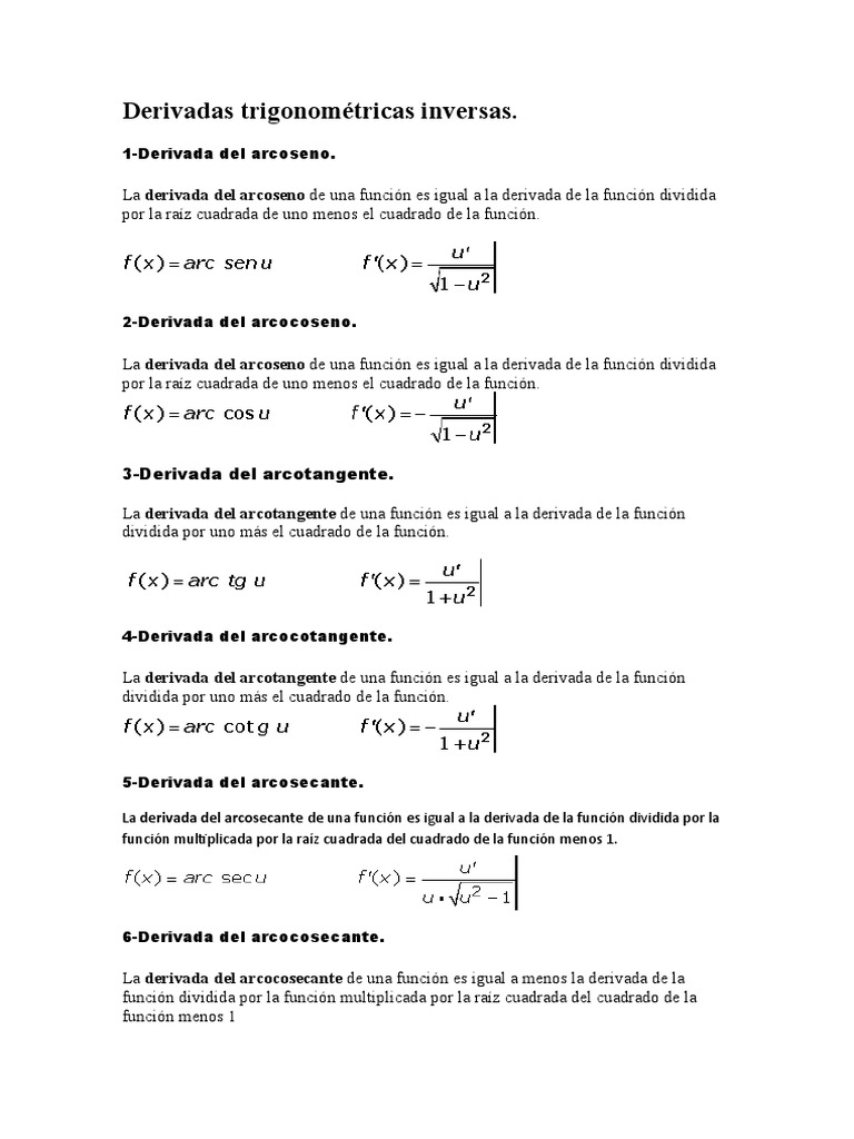 Derivadas Trigonométricas Inversas | PDF