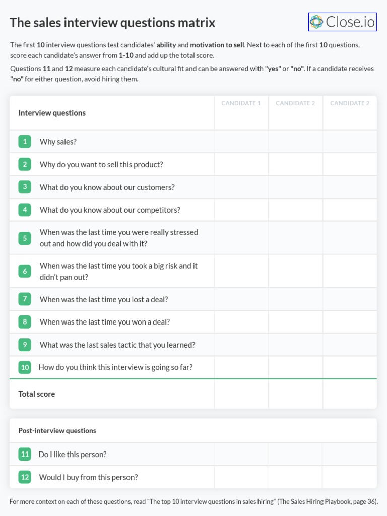 Sales Interview Question Matrix | PDF