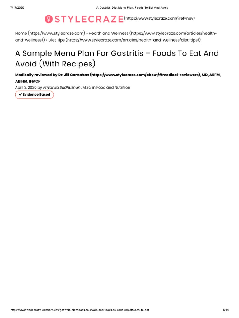 A Gastritis Diet Menu Plan - Foods To Eat and Avoid PDF | PDF | Dieting ...