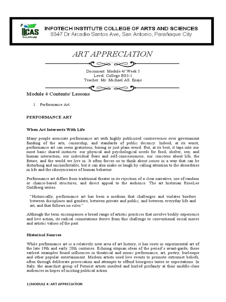 Art Appreciation Module 4 | PDF | Performance Art | Paintings
