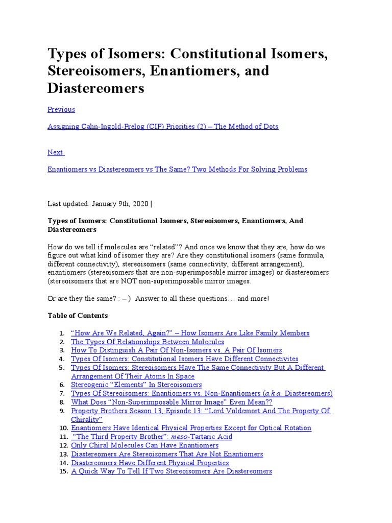 Types of Isomers | PDF | Chirality (Chemistry) | Isomer