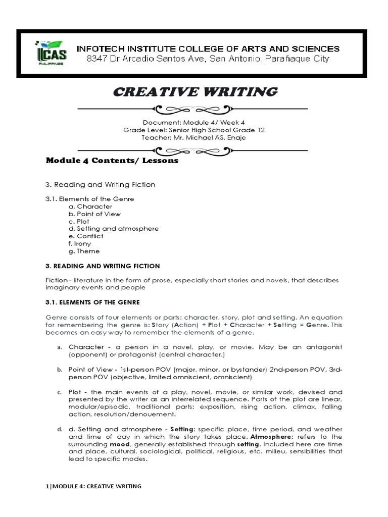 Creative Writing Module 4 | PDF | Plot (Narrative) | Narration
