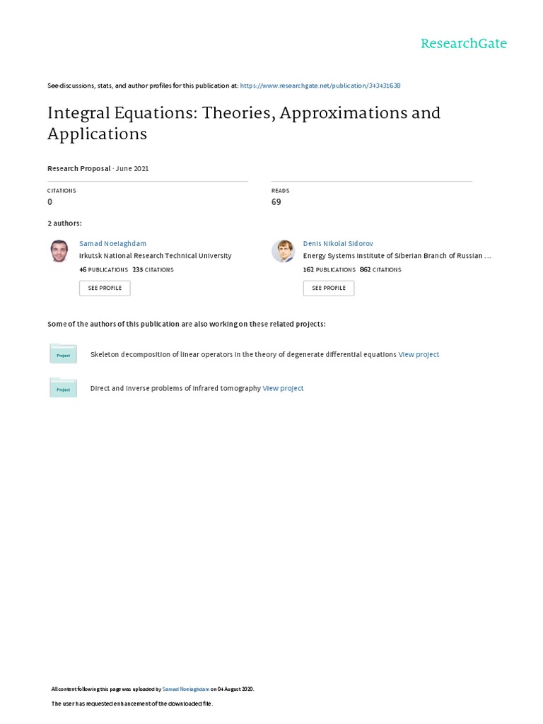 Integral Equations: Theories, Approximations and Applications | PDF ...