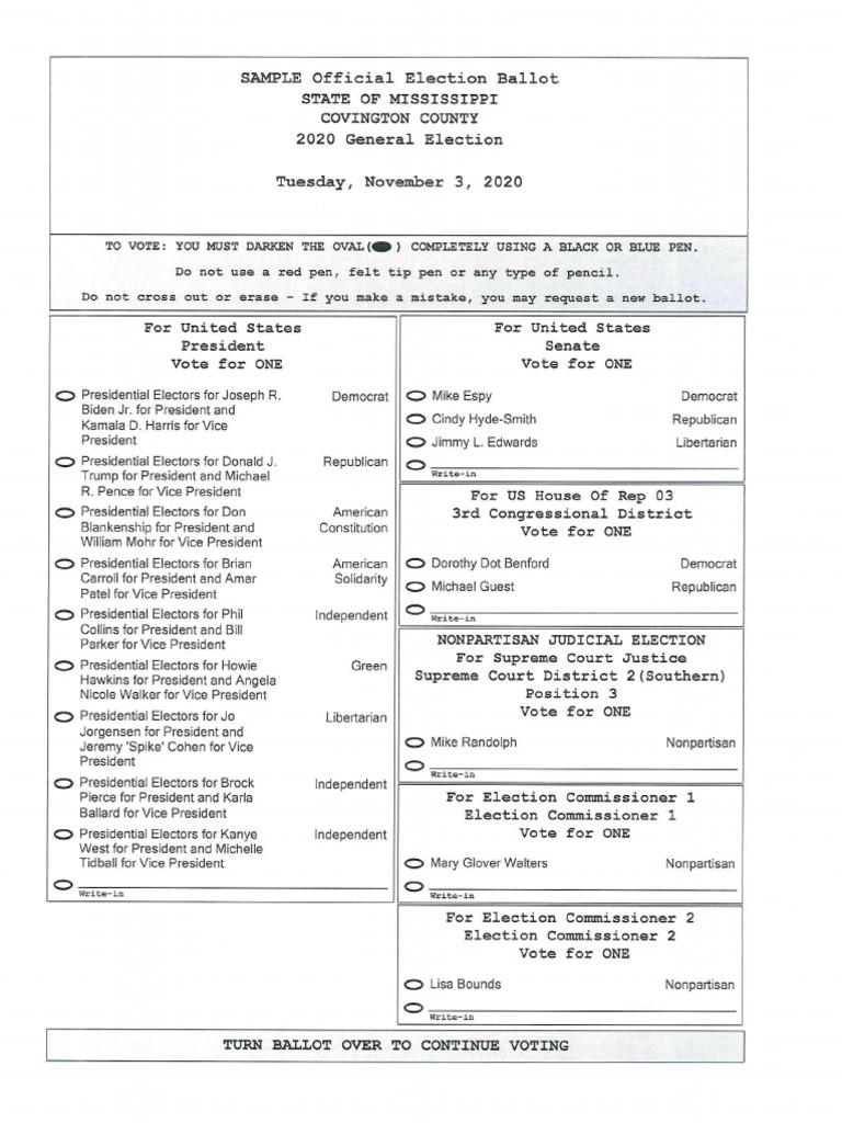 Covington County Sample Ballot Nov. 2020 | PDF