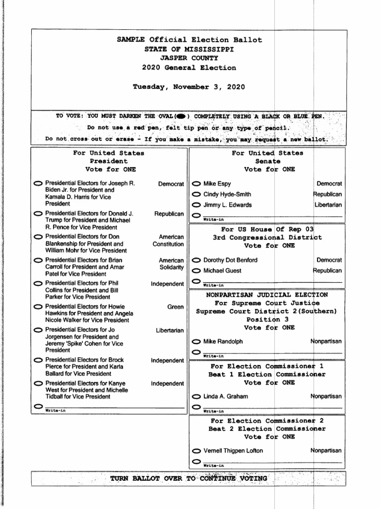Jasper County Sample Ballot Nov. 2020 | PDF