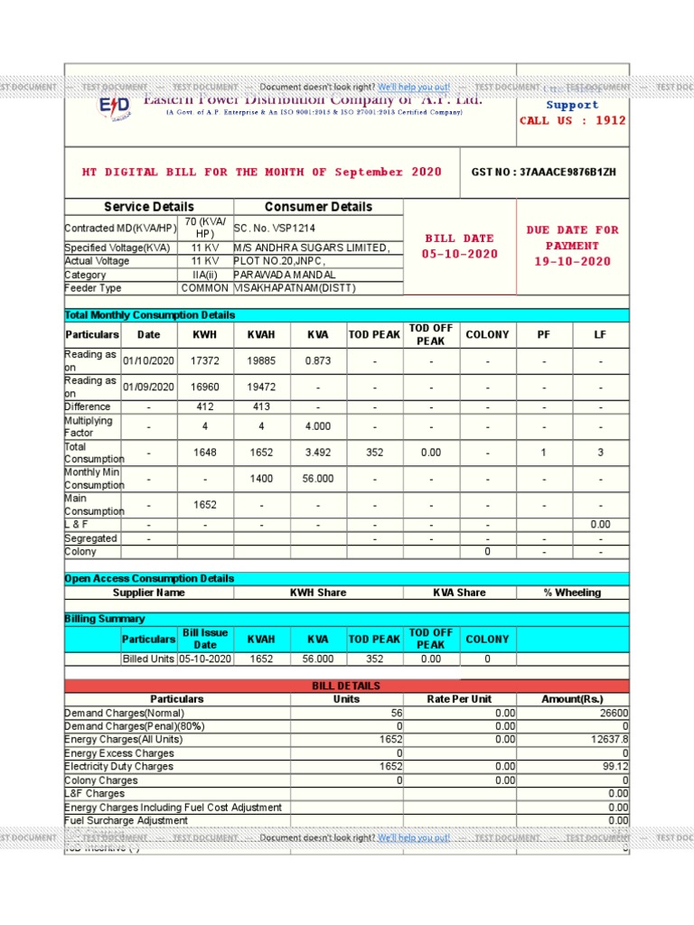HT Digital Bill For The Month of September 2020: Service Details ...