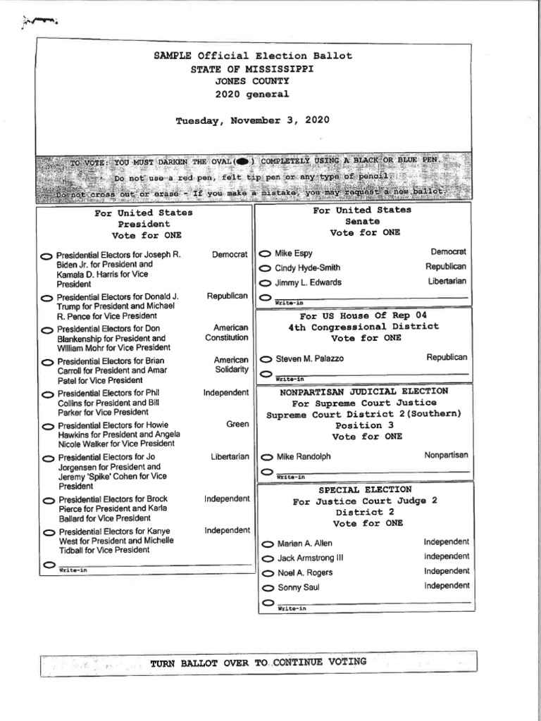 Jones County Sample Ballot Nov. 2020 | PDF