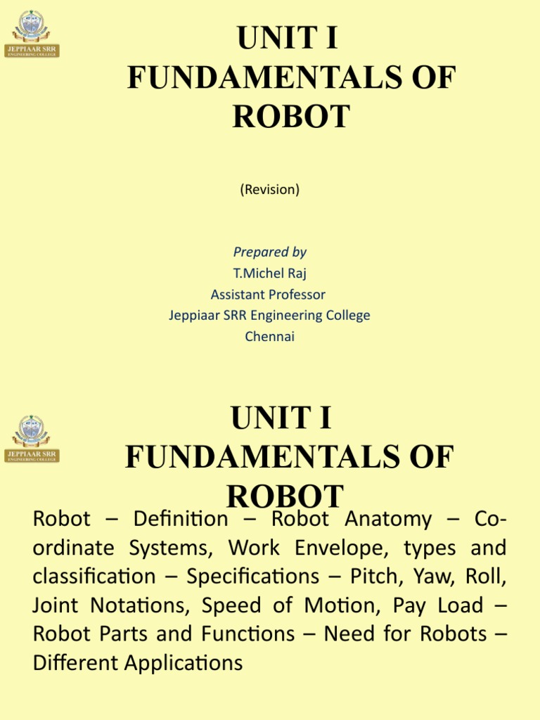 Unit I Fundamentals of Robot: (Revision) | PDF | Cartesian Coordinate ...