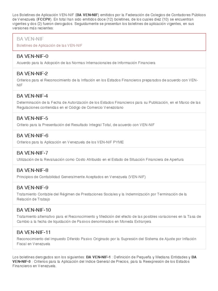 Boletines VEN-NIF Vigentes en Venezuela | PDF