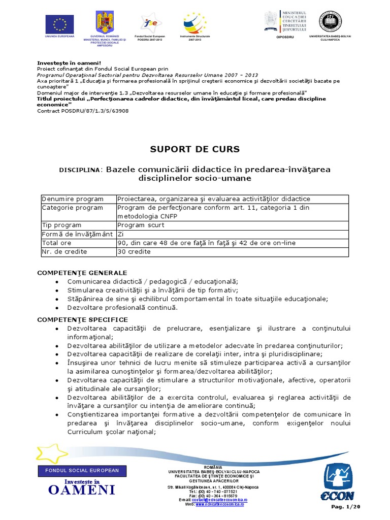 Bazele Comunicarii Didactice PDF | PDF