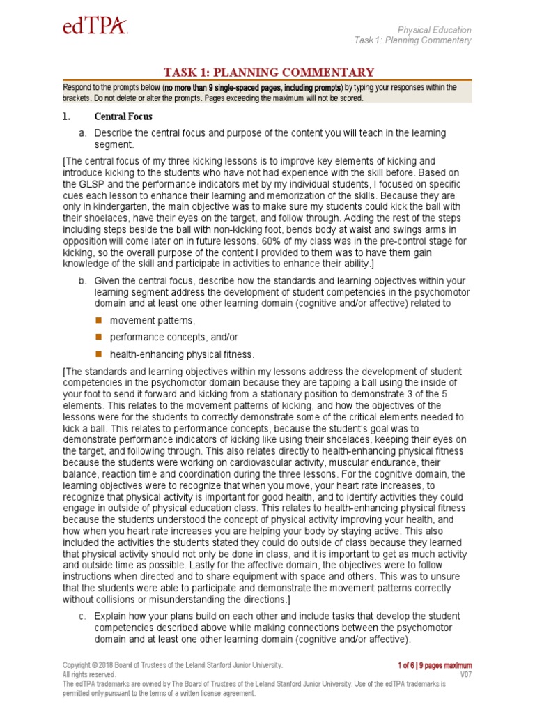 Edtpa Ped Planning Commentary | PDF | Lesson Plan | Affect (Psychology)