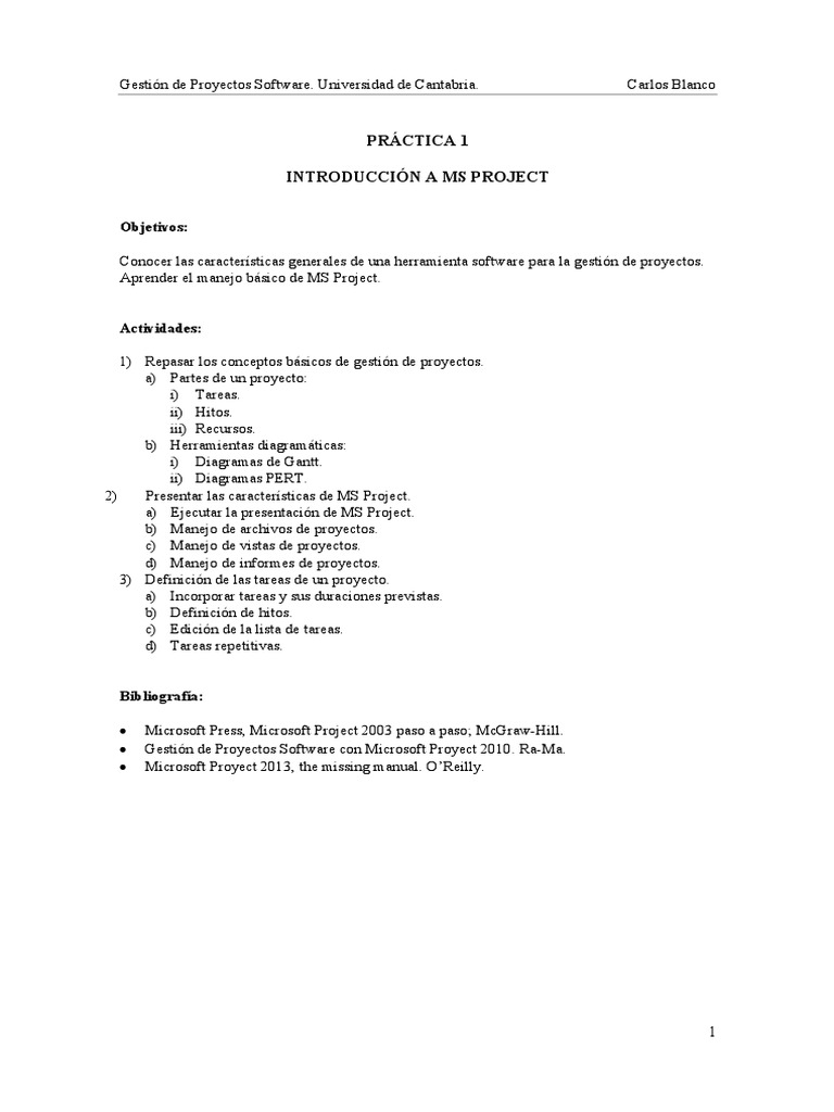 Practica 1 Introduccion A Ms Project | PDF | Gestión de proyectos | Microsoft