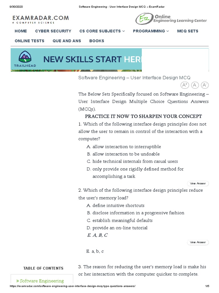 Software Engineering - User Interface Design MCQ ExamRadar | PDF ...