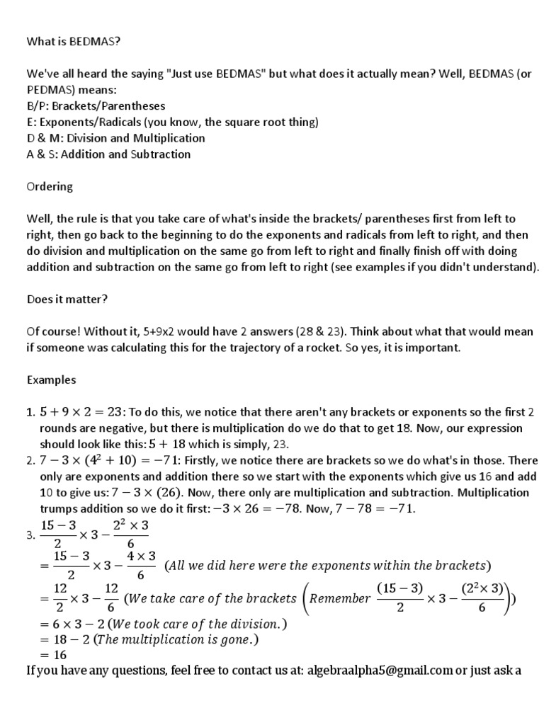 How To Use Bedmas | PDF