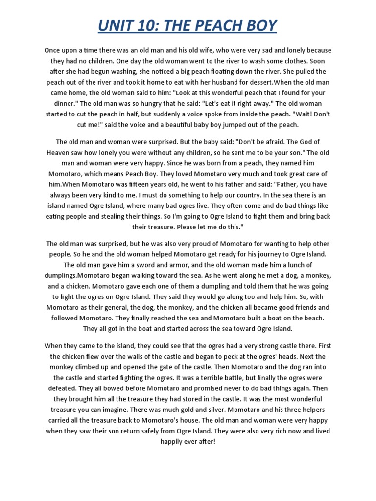 Unit 10: The Peach Boy | PDF