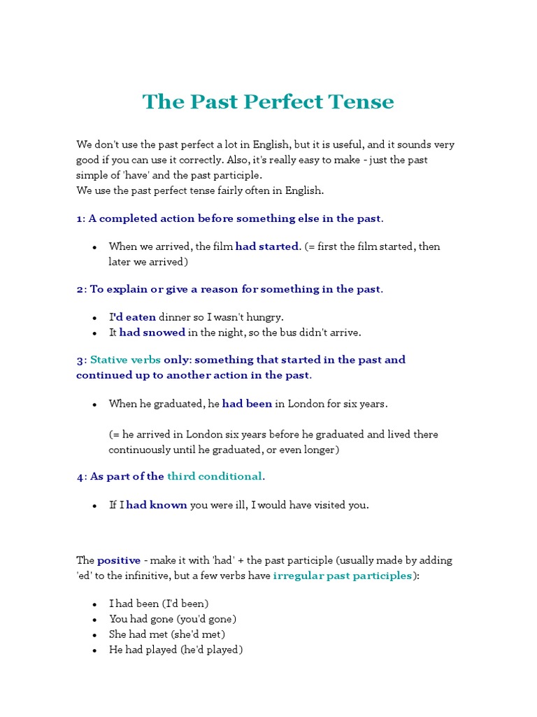 The Past Perfect Tense | PDF