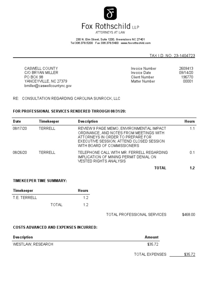 Caswell County - Carolina Sunrock Invoice Through 8-31-20-C1 PDF ...