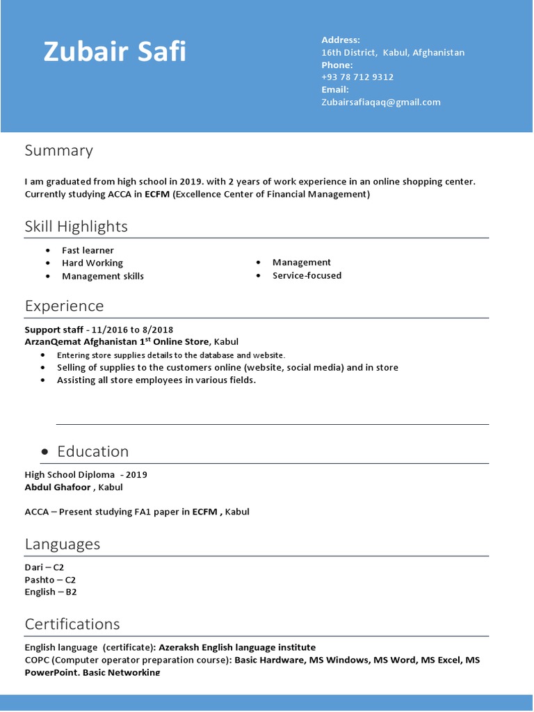 Zubair Safi: ACCA Student & Online Retail Experience | PDF