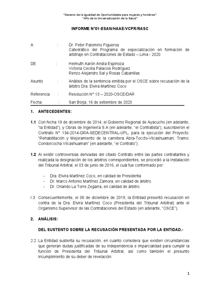 (Trabajo Final) Informe Res 13-2020-OSCE-DAR - (VFINAL) | PDF | Arbitraje | Instituciones sociales