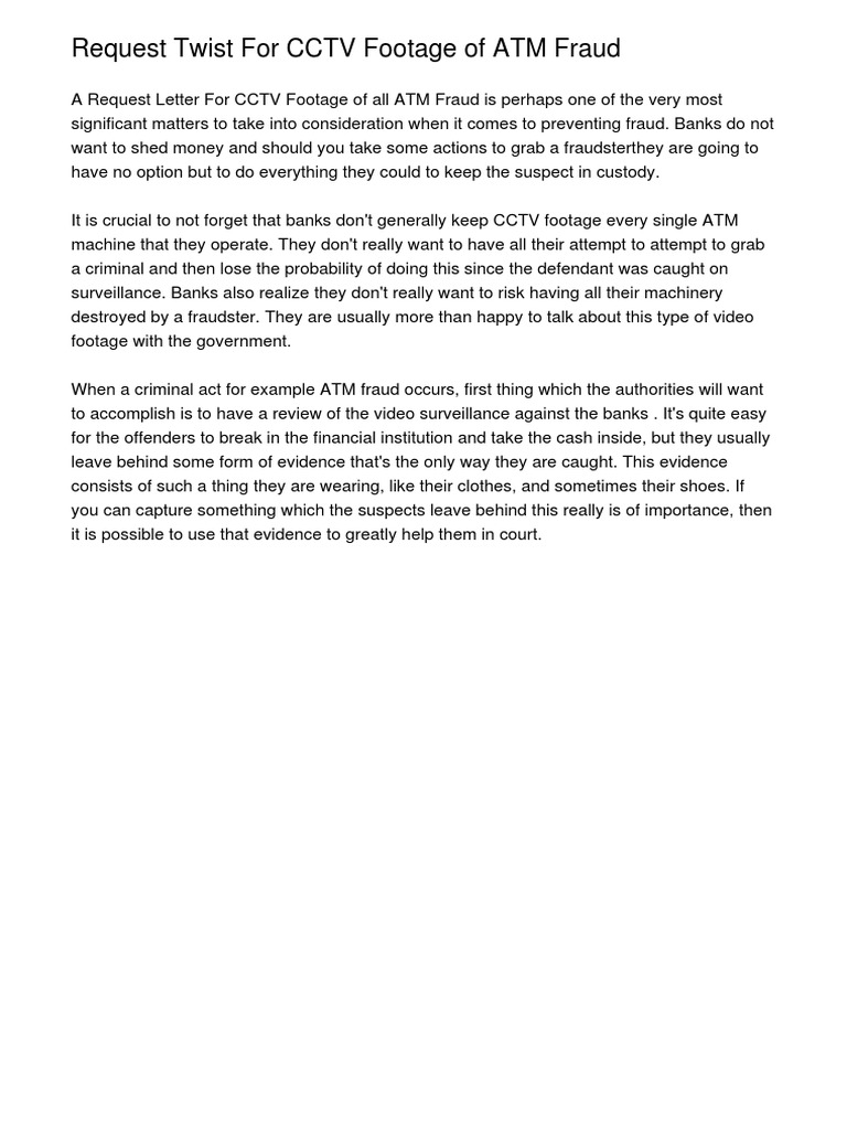 Request Letter For CCTV Footage of ATM Fraudalvty PDF | PDF