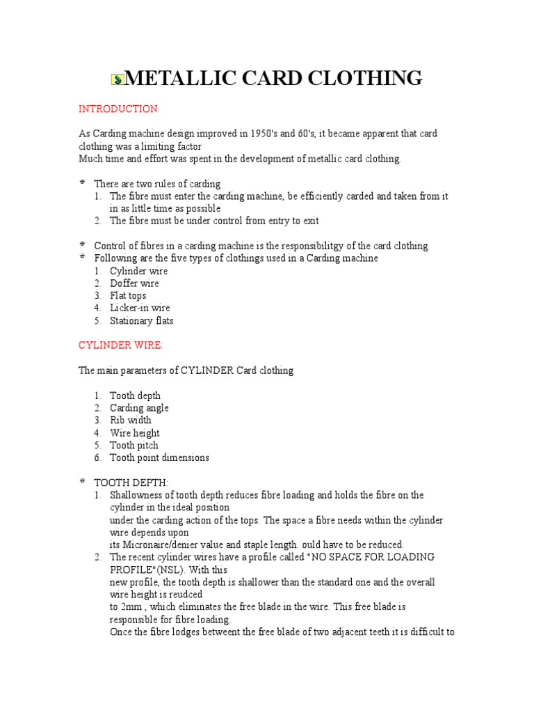 Card Clothing | PDF | Wire | Wear