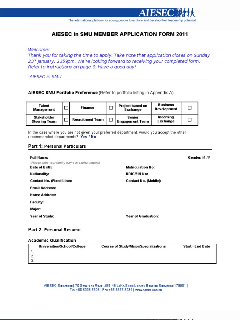 1011 AIESEC SMU Application Form | Europe | Economics | Free 30-day ...