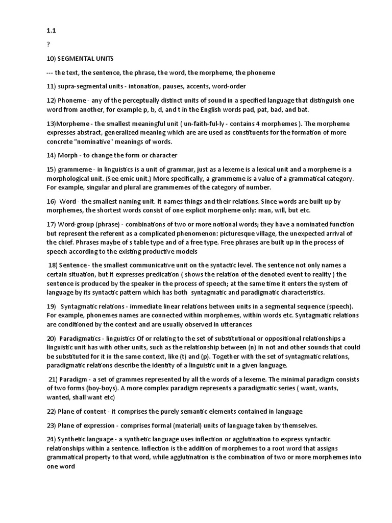 Linguistics: Morphemes & Units | PDF | Part Of Speech | Word