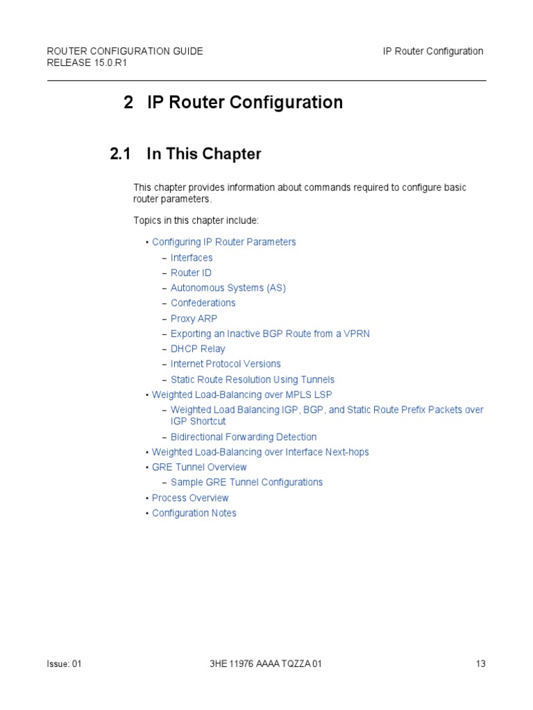 2 IP Router Configuration: 2.1 in This Chapter | PDF | Ip Address | Router (Computing)