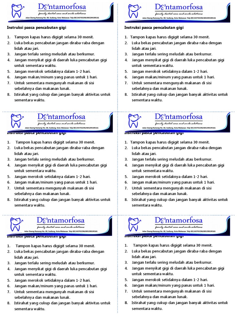 Instruksi Pasca Pencabutan Gigi | PDF