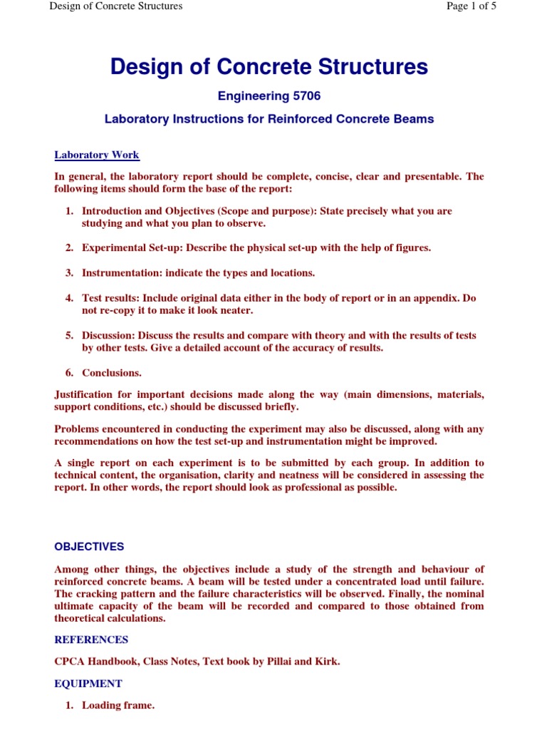 Design of Concrete Structures: Engineering 5706 Laboratory Instructions ...
