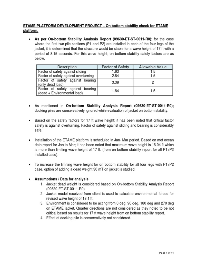 Analysis of On-Bottom Stability for the ETAME Platform with Increased Wave Height of 18.1 Feet ...