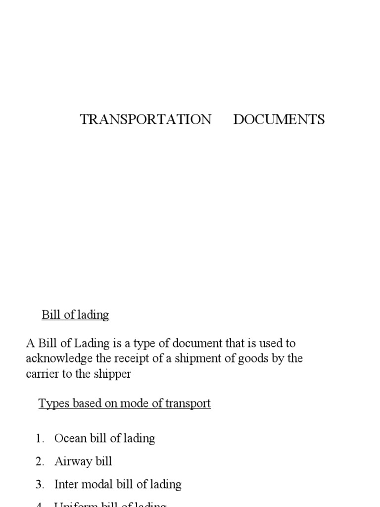 Transportation Document Overview | PDF | Bill Of Lading | Cargo