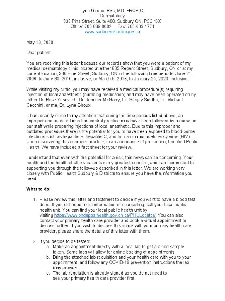 IPAC Lapse Letter To Patients - DR Giroux - ENG | PDF | Hepatitis C ...