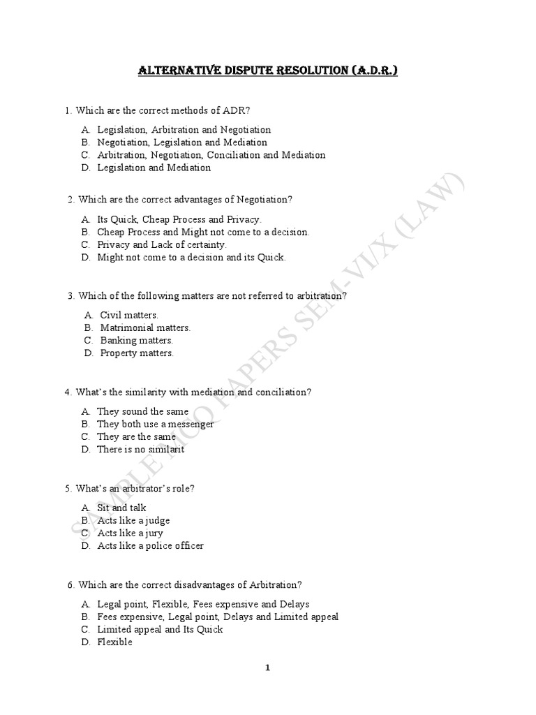 Sample MCQ Papers | Download Free PDF | Alternative Dispute Resolution ...