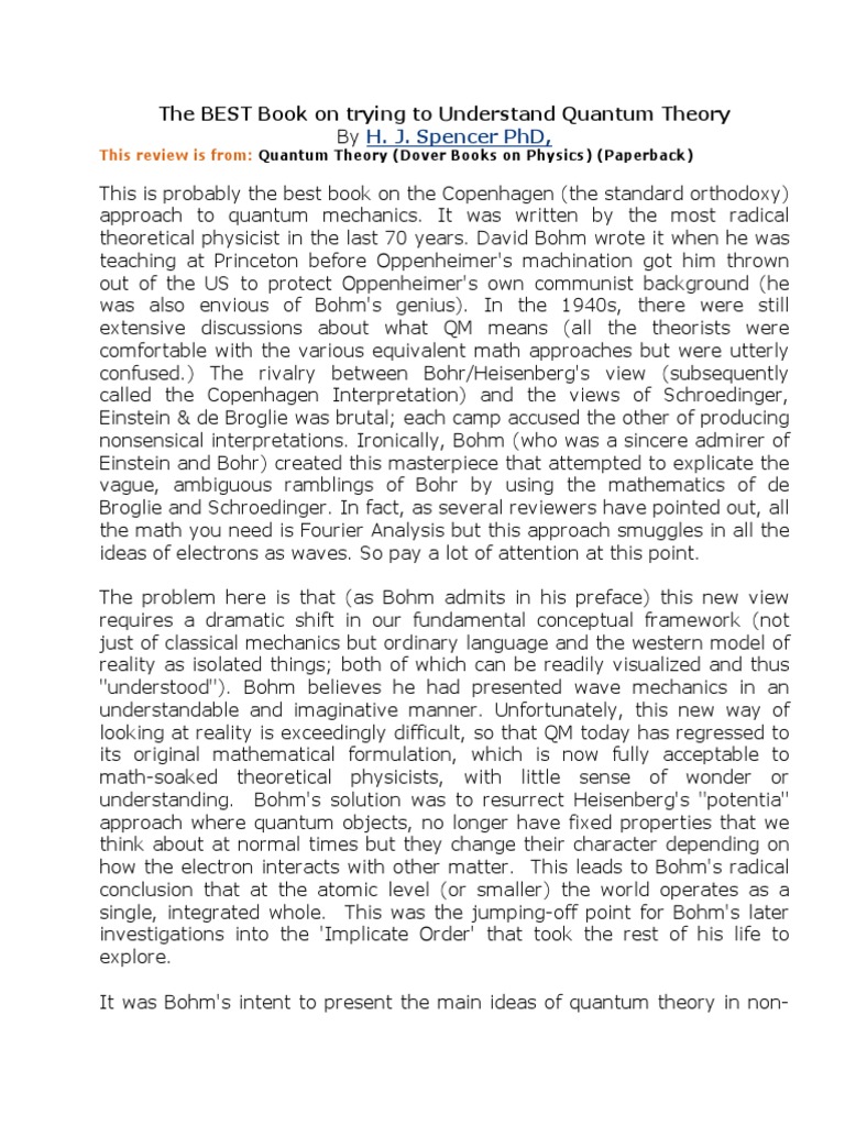 The Best Book On Trying To Understand Quantum Theory: H. J. Spencer PHD ...