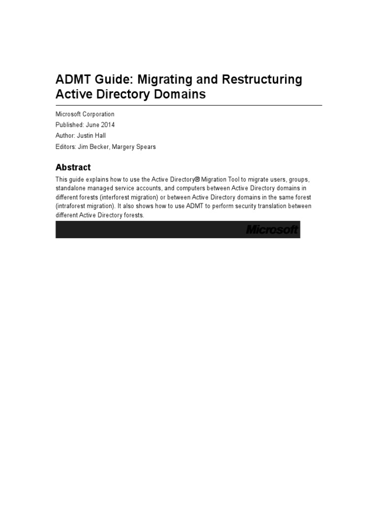 ADMT Guide: Migrating and Restructuring Active Directory Domains | PDF | Active Directory ...