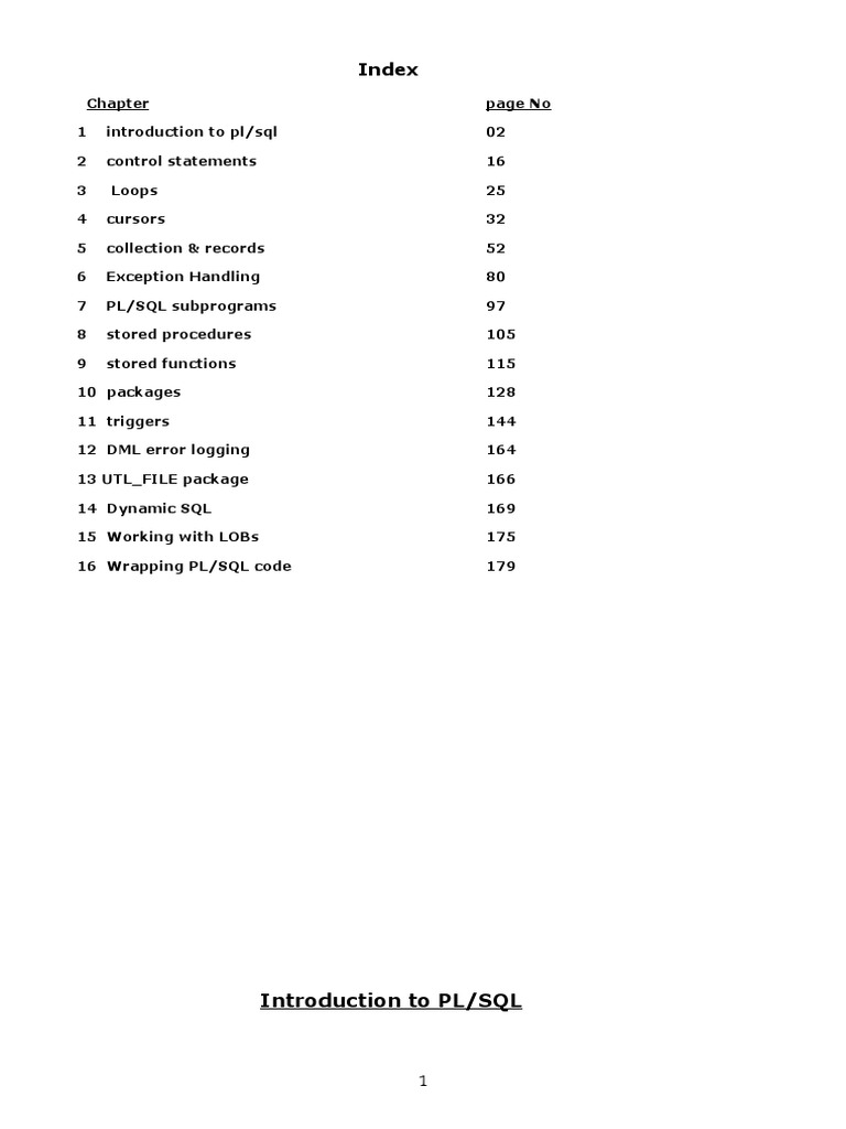 Index: Introduction To PL/SQL | PDF | Pl/Sql | Control Flow