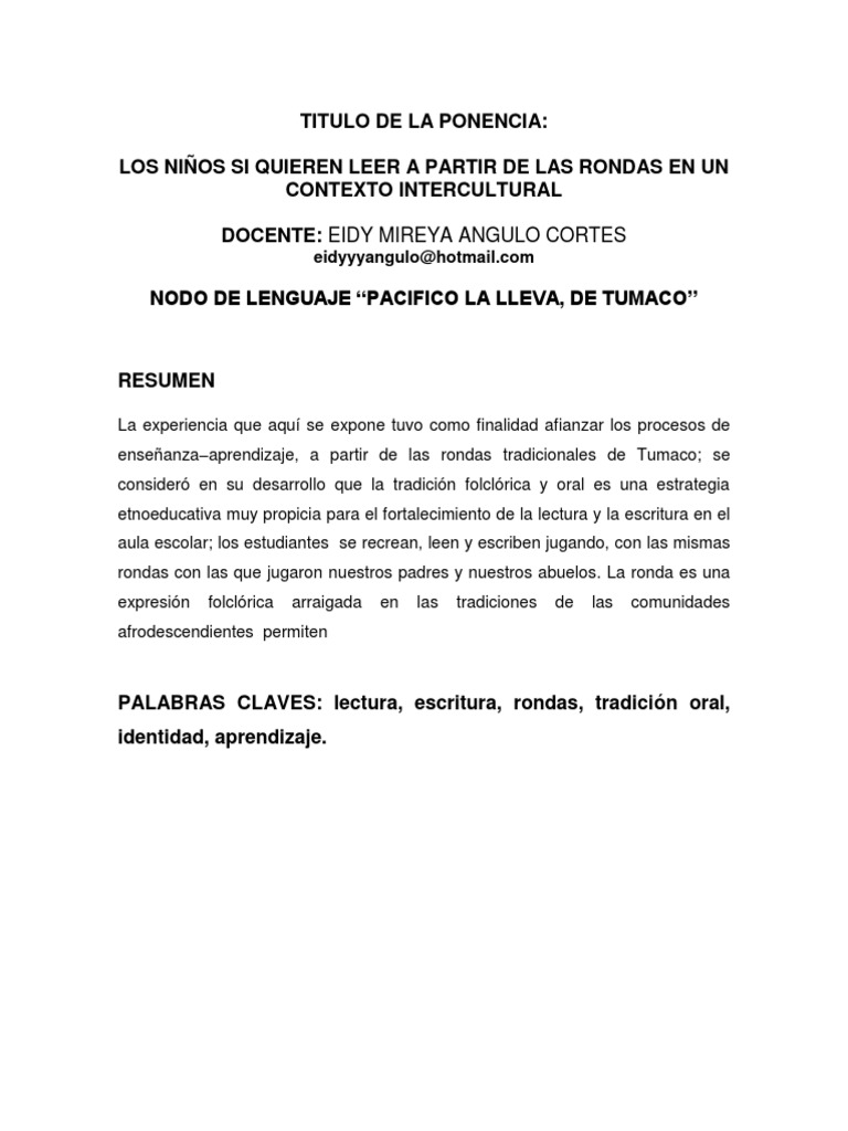 LOS NIÑOS SI QUIERESN LEER - Eidy Angulo PDF | PDF | Interculturalidad ...