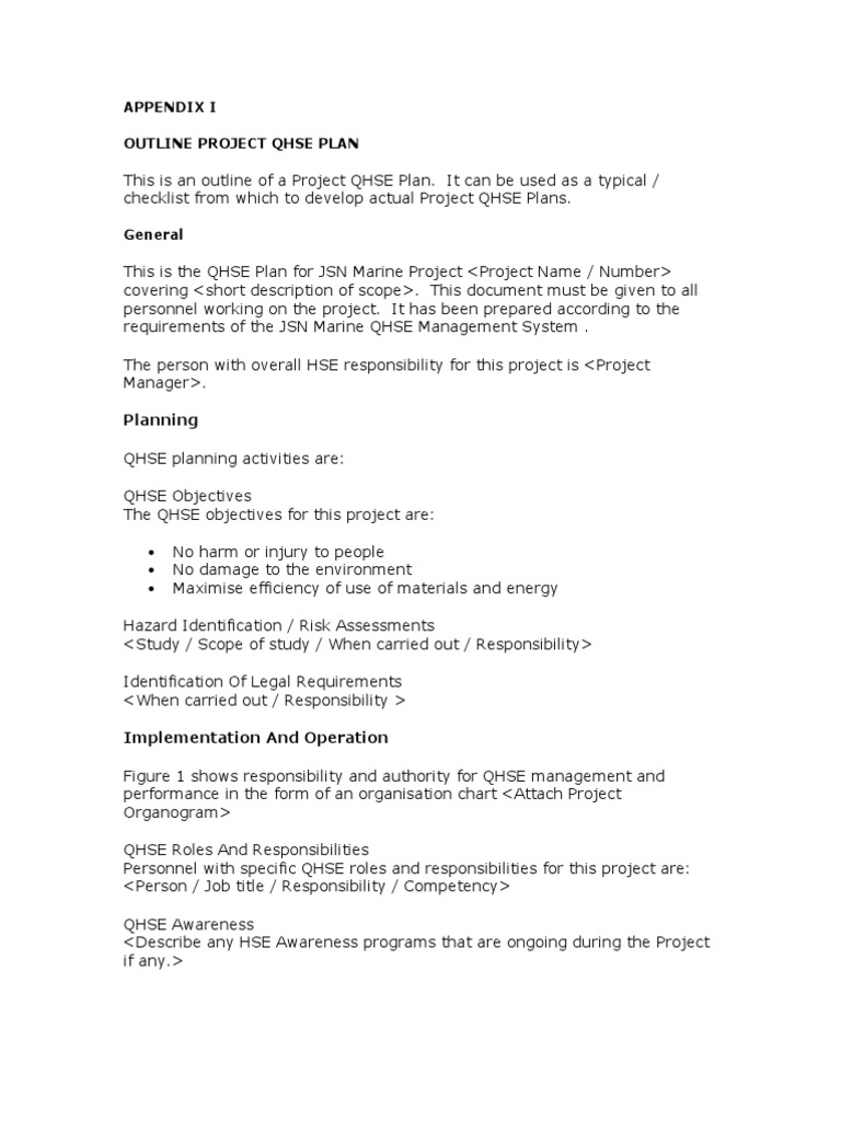 APPENDIX I Outline Project QHSE plan | Emergency Management | Emergency