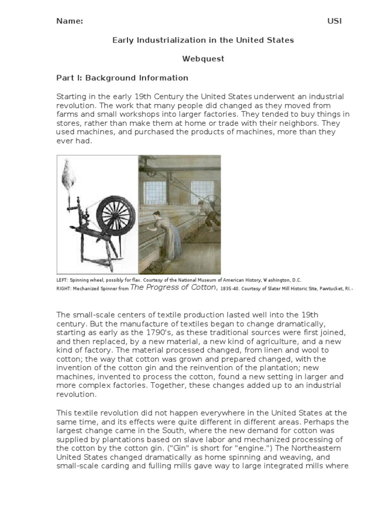 Industrialization Webquest | PDF | Cotton | Factory