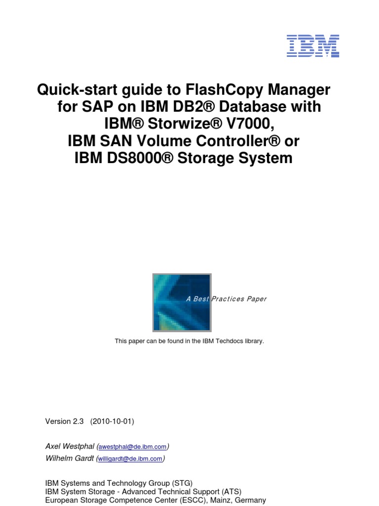 Quick Start Guide To FlashCopy MGR For SAP On DB2 Storwize SVC DS8k AIX ...